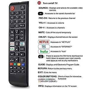 Newest Universal Remote Control for All Samsung TV Remote Compatible All Samsung LCD LED HDTV 3D Smart TVs Models,with Netflix/Hulu/Prime Video Buttons