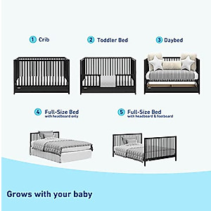 Graco Teddi 5-in-1 Convertible Crib with Drawer (Black) – GREENGUARD Gold Certified, Crib with Drawer Combo, Full-Size Nursery Storage Drawer, Converts to Toddler Bed, Daybed and Full-Size Bed