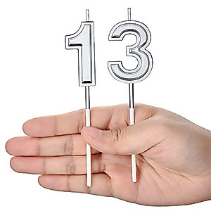 13th Birthday Candles Cake Numeral Candles Happy Birthday Cake Candles Topper Decoration for Birthday Wedding Anniversary Celebration Favor (Silver)