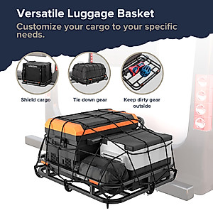 ARKSEN 32 x 26 x 4 Inch Heavy Duty Bumper Mounted Cargo Rack Carrier 350 Lbs Capacity Luggage Basket Hitch for RV, Camping, Traveling