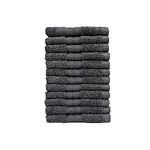 AKTI Premium Cotton Wash Cloths, 12 Piece Set, 12x12 Inches, 580 GMS, Durable, Quick Dry & Extra Absorbent Cleaning Cloth for Home, Spa, Hotel, Bathroom & Kitchen – Medium Grey Washcloths