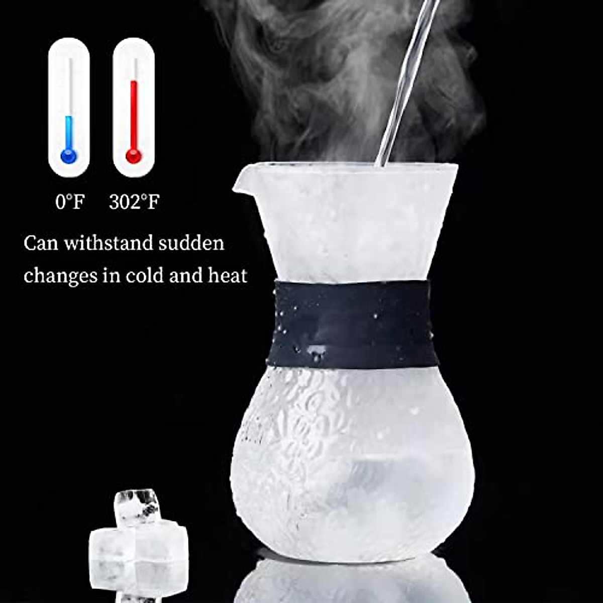 Pour over coffee maker,600ml/20oz Paperless Borosilicate Glass Carafe and Reusable Stainless Steel Permanent Filter,Manual Coffee Dripper Brewer with Protective Silicone Sleeve,Glass Coffee Pot