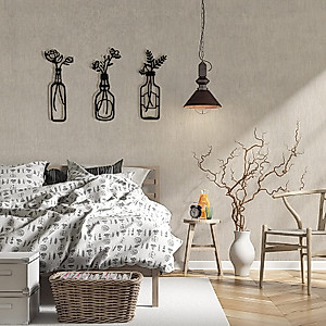 TENGZHEN Set of 3 Metal Vase Flowers Wall Art Metal Flower Wall Art Wall Decor Hanging Iron Wall Sculptures Hanging for Home Bedroom Bathroom Kitchen Garden Outdoor and Indoor Housewarming Gift(Black)