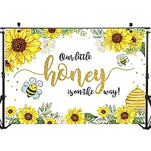 Mocsicka Bee Baby Shower Backdrop Sunflower Sweet Honeycomb Baby Shower Photo Backdrops Bumblebee Bee Day Photography Background (7x5ft)