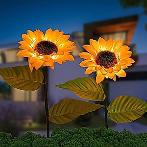 Solar Lights Outdoor Garden Decor, Christmas Lights for Pathway Patio Decor, 2PCS 26'' Waterproof LED Sunflower Decorative Lights for Backyard Decorations Outdoor, Path Light for Courtyard Backyard