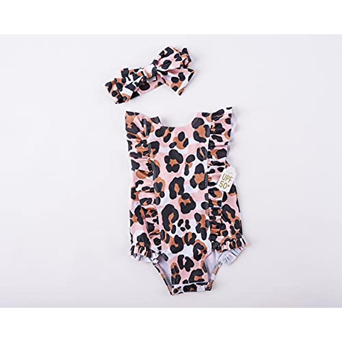 Mud Pie baby girls LEOPARD SWIMSUIT AND HEADBAND, Pink, 12-18 Months US