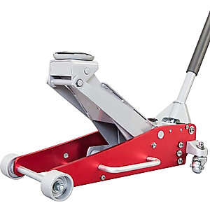 BIG RED AT830011LR Torin Hydraulic Low Profile Aluminum and Steel Racing Floor Jack with Dual Piston Quick Lift Pump, 3 Ton (6,000 lb) Capacity, Red