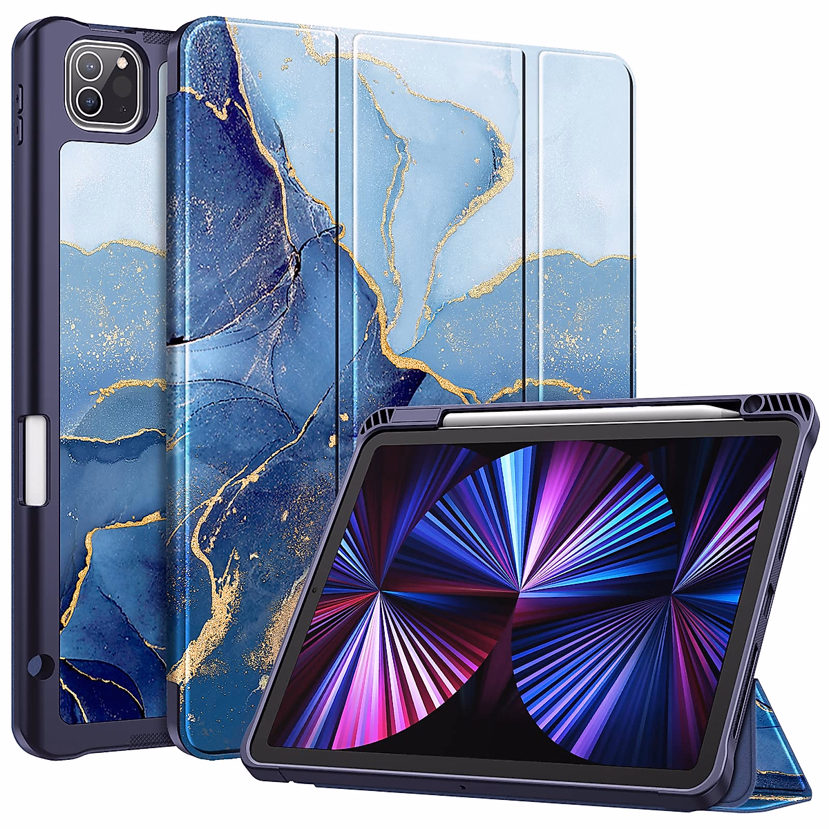 Fintie SlimShell Case for iPad Pro 11-inch (4th / 3rd Generation) 2022/2021 - Soft Flexible TPU Stand Back Cover with Pencil Holder, Also Fit iPad Pro 11" 2nd / 1st Gen, Ocean Marble