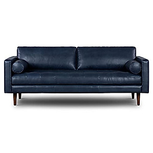 POLY & BARK Napa 88.5" Sofa Full-Grain Semi-Aniline Italian Tanned Leather in Midnight Blue