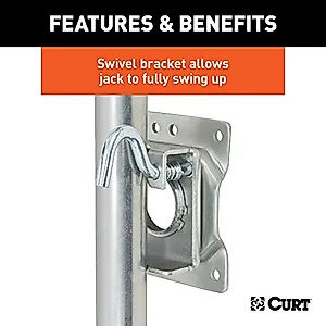 CURT 28113 Marine Boat Trailer Jack with 6-Inch Wheel, 1,200 lbs. 11 Inches Vertical Travel, CLEAR ZINC