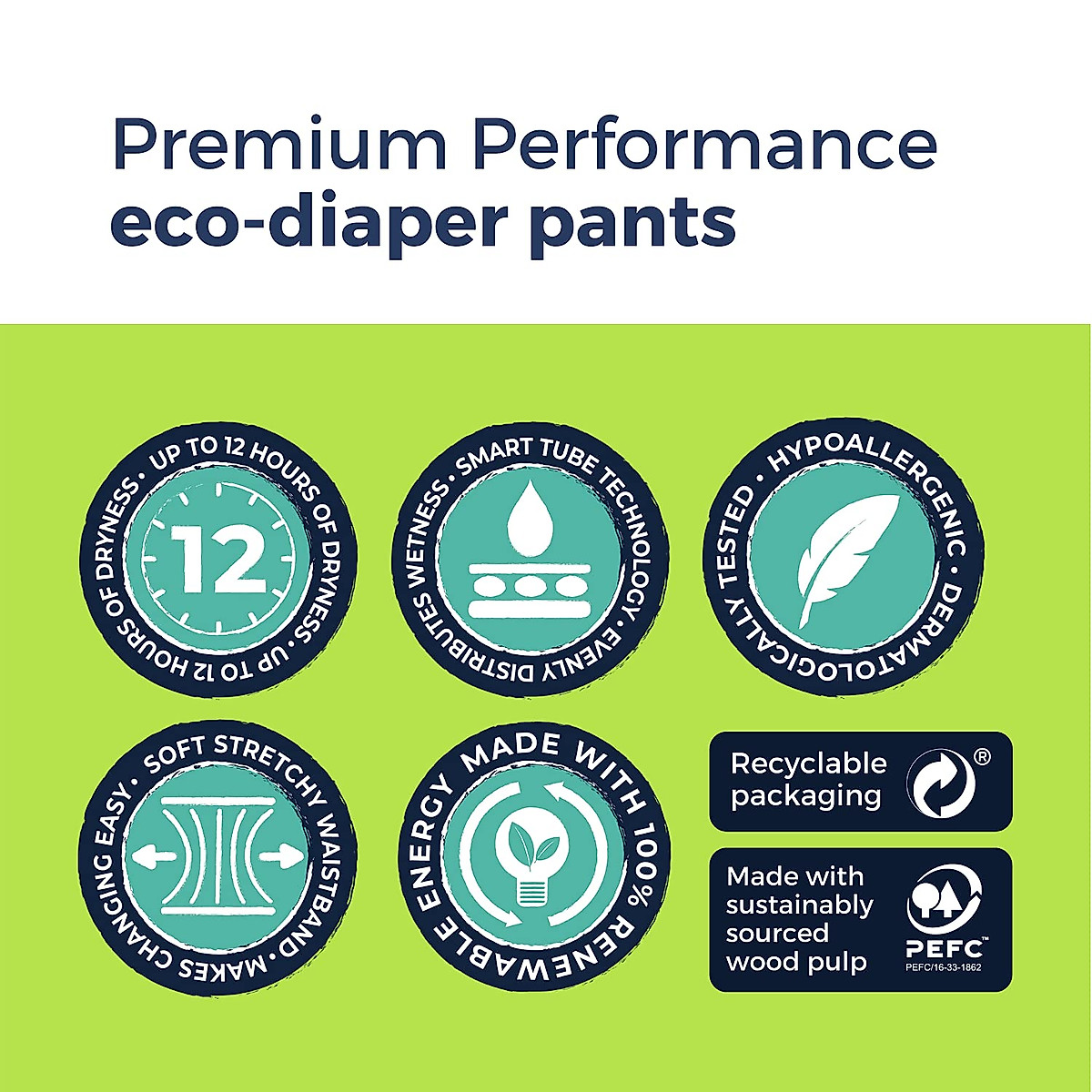 Mum & You Nappychat Premium Performance Eco Diaper Pants, Size 6 (18 diapers) Smart Tube Technology Leak Protection. 100% Recyclable. Hypoallergenic, Dermatologically-Tested. No Lotion, Perfume or Dye