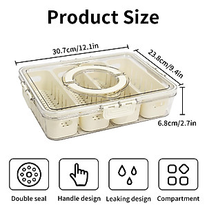 Yuroochii Divided Serving Tray Fresh-keeping Box with Lid&Handle, 4 Compartments Snacks Box, Snack Fruit Tray, Veggie Tray, Portable Snack Platter for Candy Fruits Nuts Snack Party Entertaining Picnic