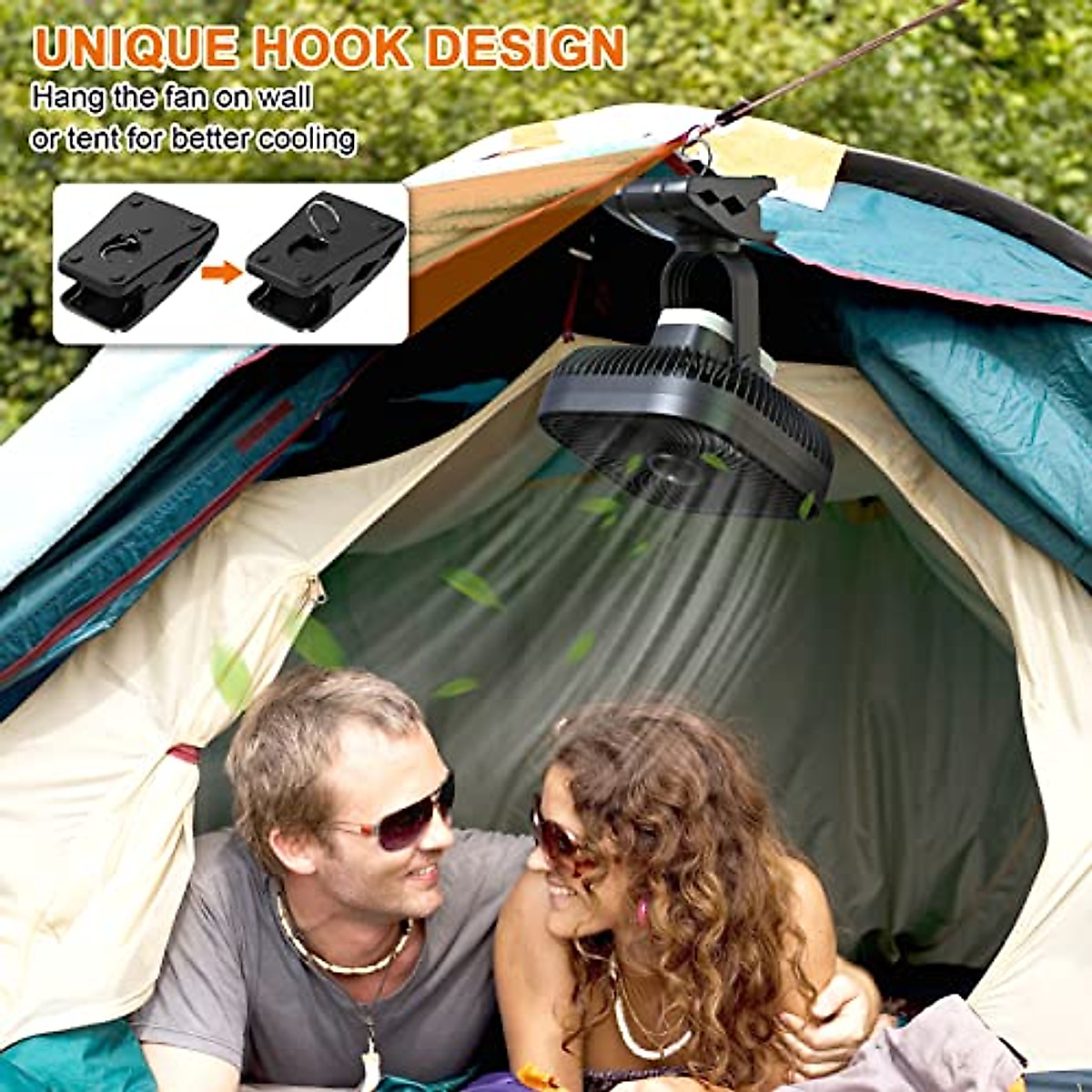 Rechargeable Portable Fan with Light, 8-inch Battery Operated Clip on Fan, 20000mAh 78 Hours Work Time, Quiet, Strong Airflow USB Fan, 4 Speeds Personal Fan, Ideal for Outdoor Camping Hurricane