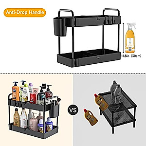 3 Pack Under Sink Organizers And Storage With Dividers,2-Tier Bathroom Organizer Under Sink,Kitchen Organization,Cabinet Organizer With Hooks,Hanging Cup,Dividers,Handles