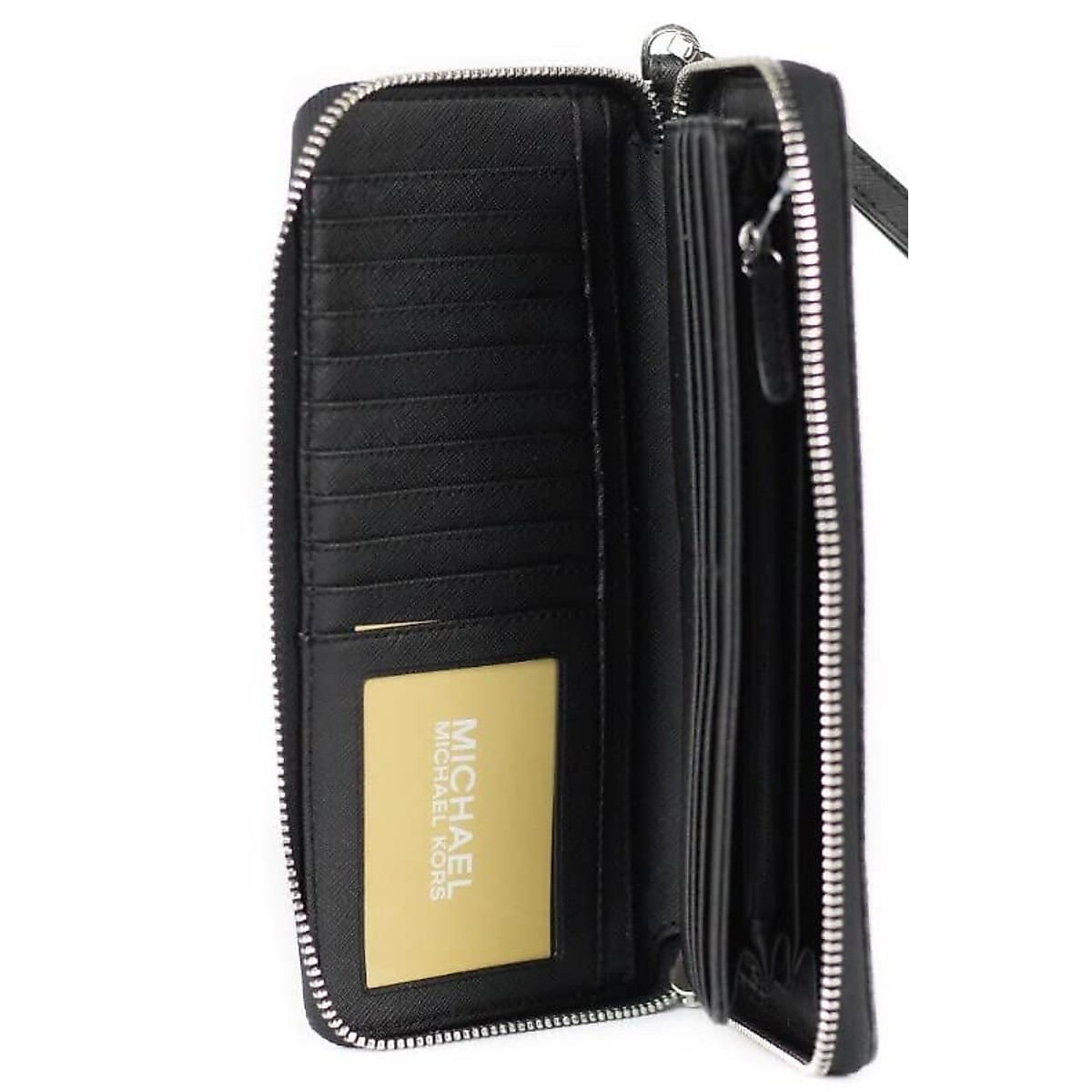 Michael Kors Jet Set Women?s Leather Travel Continental Wristlet Wallet, Black/Black, One Size