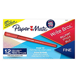 Paper Mate Write Bros. Ballpoint Pens, Fine Point, Red Ink, 1-Dozen