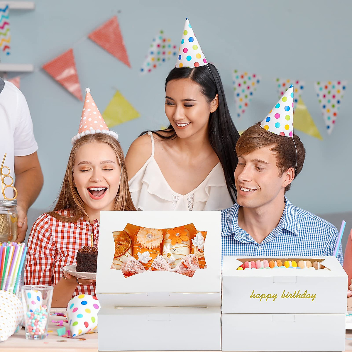 TOMNK 50pcs 8x6x2.5 Inches White Bakery Boxes with Window Cookie Boxes for Strawberries for Valentine Treat Boxes Pies Cupcakes Biscuits Candy Muffins Donuts