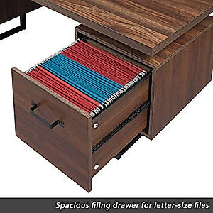 Merax Computer Hanging Letter-Size files/59 inch Writing Study Table with Drawers Desk, Walnut