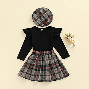 WYOUKID 1-6T Toddler Baby Girls Autumn Outfit Long Sleeve Shirt Tops+Plaid A-Line Skirt+Hat 3Pcs Spring Winter Clothing (Black, 4-5T), WYOUKID-Baby-20