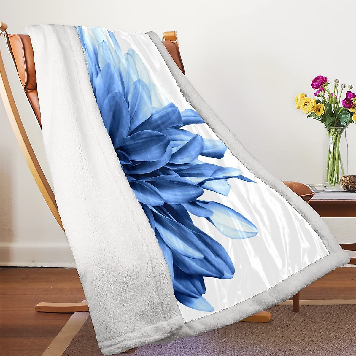 Blue Flowers Dahlias Throw Blanket Baby Blankets for Baby Boys Girls, Soft Cozy Lightweight Warm Blanket for Nursery Couch Sofa Chair Recliner Bed Baby Gifts 30x40 Inch