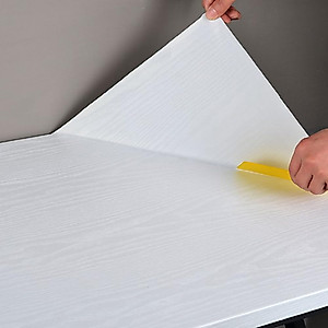 Yifely Solid White Wood Grain Shelving Paper Removable Vinyl Shelf Liner Door Table Cabinet Sticker 17.7 Inch by 9.8 Feet