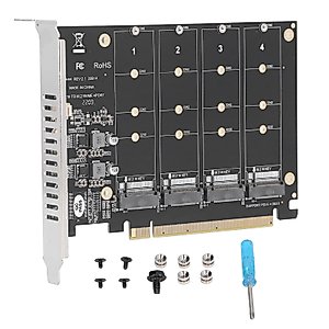 M.2 NVME SSD to PCIE X16 Adapter, 4x32Gbps M.2 NVME (m Key) SSD to PCIe 3.0 x 4 Port Host Controller Expansion Card with Individual LED Indicator