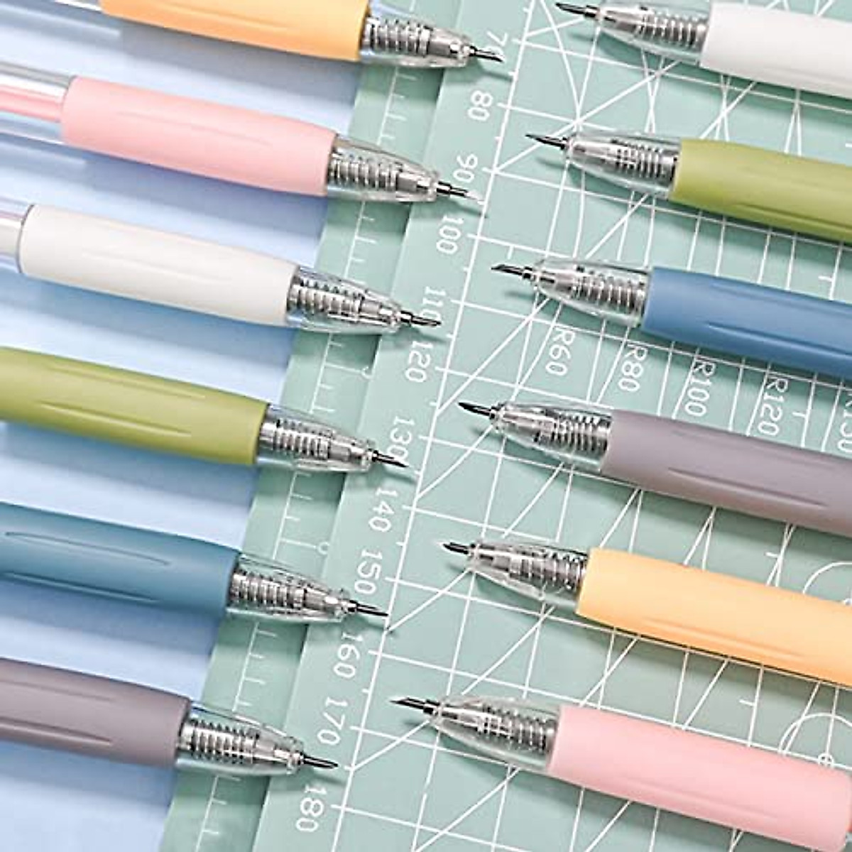 6 Pcs Utility Knife Pen with Self Healing Sewing Mat, Retractable Craft Knife Pen Craft Cutting Tool Paper Pen Cutter Knife Carving Pen Knife Paper Pen for DIY Art Vinyl Drawing Scrapbooking