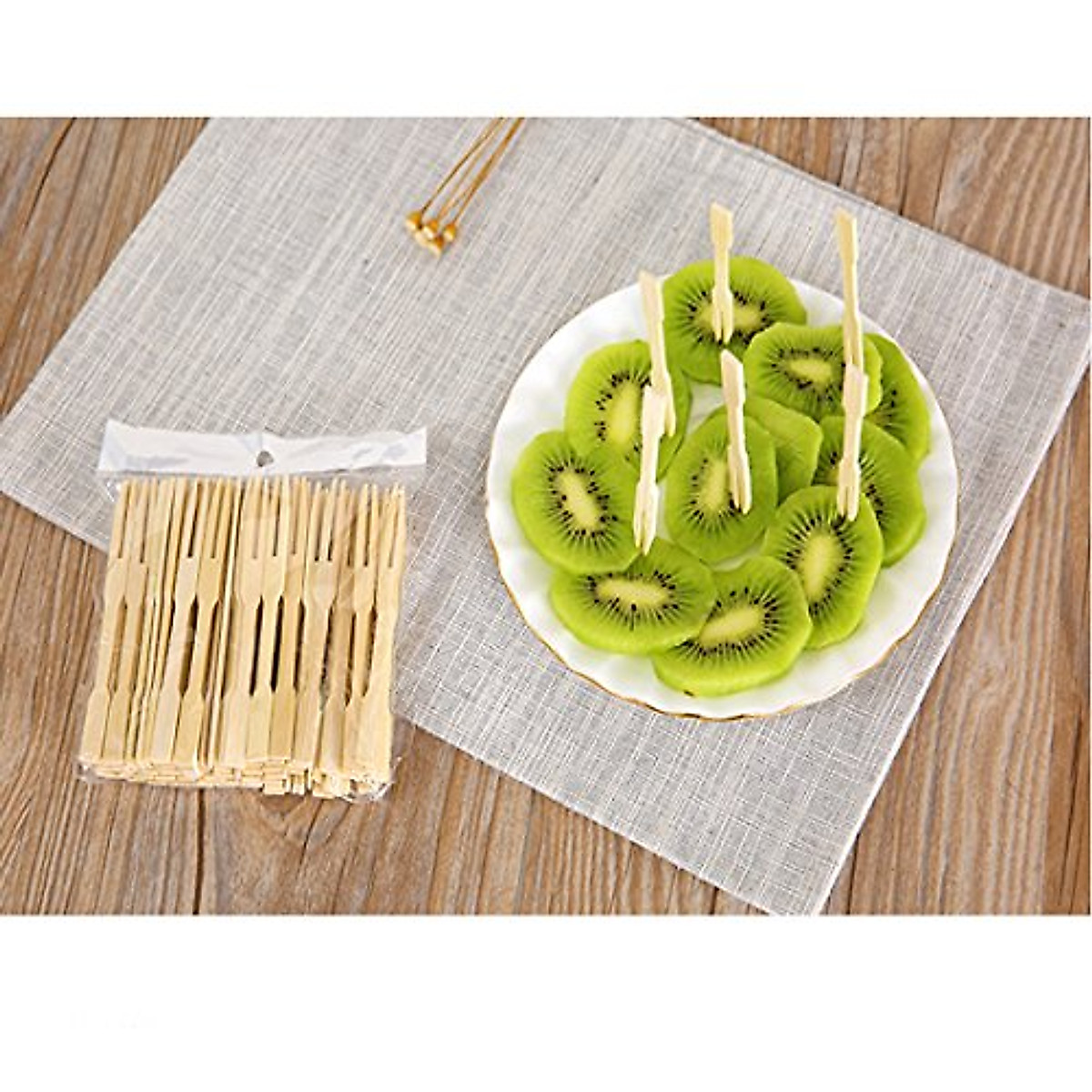 UPlama 600Pcs Bamboo Forks,Wooden Appetizer Forks for Appetizer, Cocktail, Fruit, Pastry, Dessert,3.4inch
