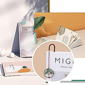 BENOSPACE 2 Pcs Tree of Life Bookmark Metal Religious Bronze Star Sun Moon Bookmarks Vintage 7 Chakra Crystals Healing Stone Beaded Charm Pendant for Women Student Teacher Graduation Christmas Gift