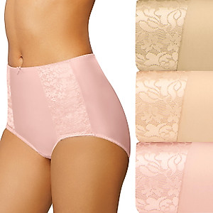 Bali Double Support Stretch Brief Pack, 3-Pack, Moisture-Wicking Underwear for Women, Soft Taupe/Light Beige/Blushing Pink, 10