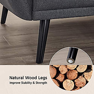 Topeakmart Sofa Bed Couch Sleeper Convertible Loveseat with Wood Legs Ribbed-Tufted Convertible Sofa Bed Linen-Upholstery for Small Space/Guest Room Gray