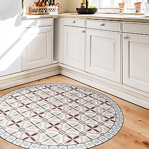 Blue Anchor Round Area Rug Spa Mat Runner, Non-Slip & Absorbent Accent Rug, Washable Chair Mat for Vanity Bathtub Shower Entryway Patio Porch 24" Diameter