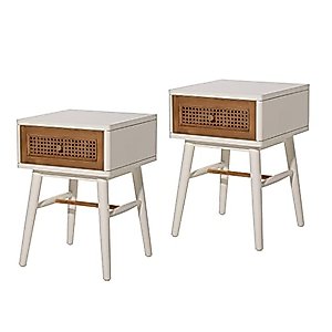 COZAYH Set of 2 Fully-Assembled Modern Farmhouse Clean-Lined Nightstand, End Table with 1 Drawer,Distressed White (X03008-1-2P)