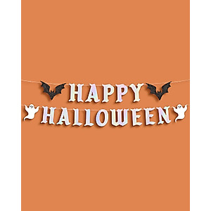 xo, Fetti Happy Halloween Iridescent Foil Banner - 5 Ft. | Spooky Season Decoration, Haunted House Party Sign, Ghost Decor, Bat Backdrop