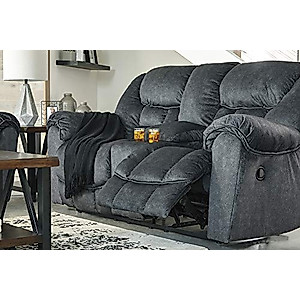 Signature Design by Ashley Capehorn Oversized Manual Pull Tab Reclining Loveseat with Center Console, Dark Gray