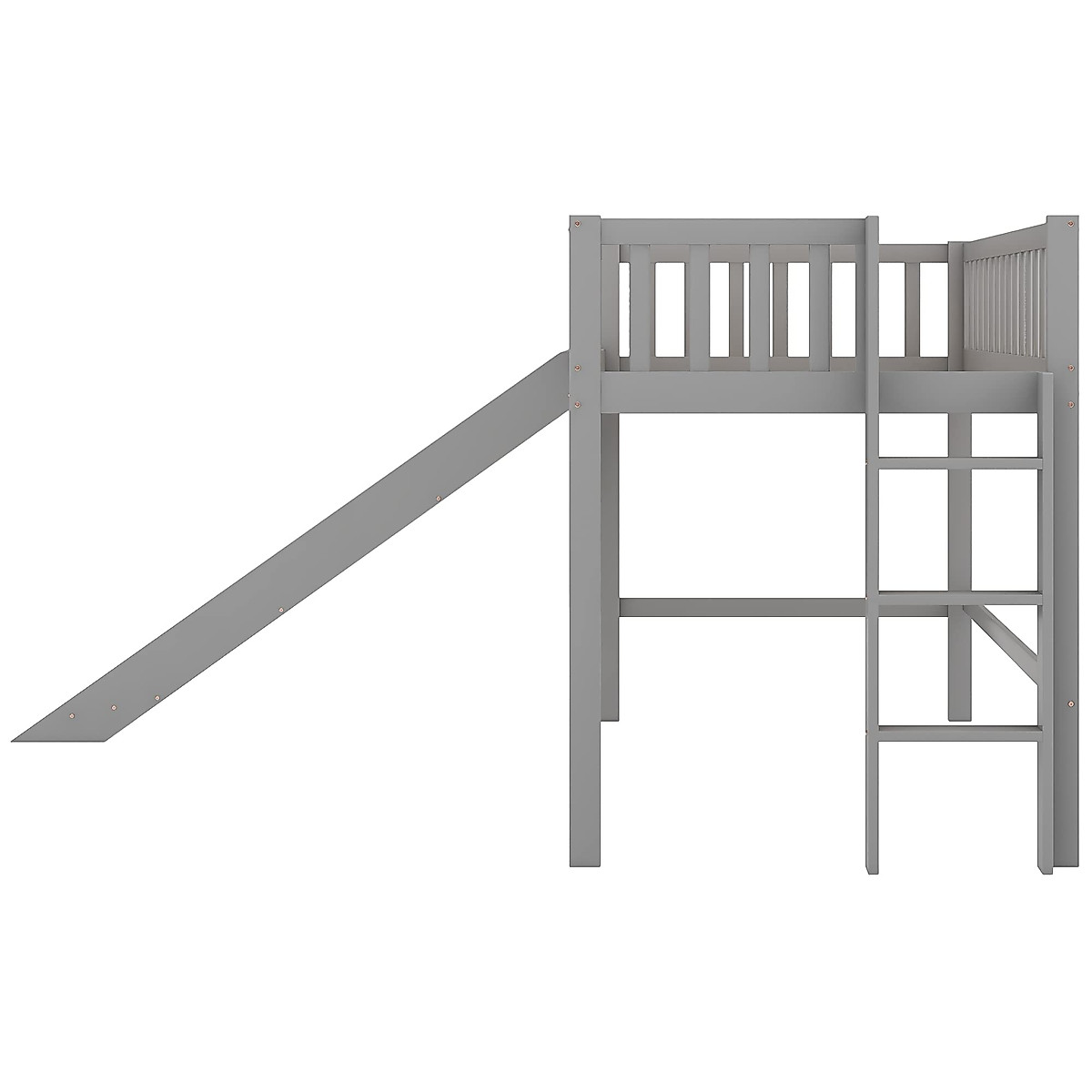 Harper & Bright Designs Twin Loft Bed with Slide, Solid Wood Low Loft Bed Frame for Kids Girls Boys (Twin Size, Gray)