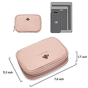 LACATTURA Travel Jewelry Organizer, Vegan Leather Jewelry Case for Necklaces, Rings, Earrings, Bracelet, Portable Jewelry Storage Bag for Women and Men, Pink