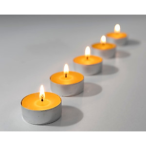 The Beeswax Co Tea light Beeswax Candles - Natural Honey Scented - For Home - Long-Lasting & Eco-Friendly - Cotton Wick - Slow Burning - Hand Poured Pure Organic Bees Wax - Set of 24 Tealights (Metal)