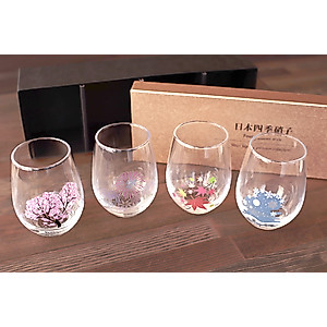 丸モ高木陶器 Japanese Four Seasons Color Changing Glass Cup Set, Magical Blooming Multi-purpose Glasses – Cherry Blossom, Fireworks, Autumn Leaves, Snowflakes