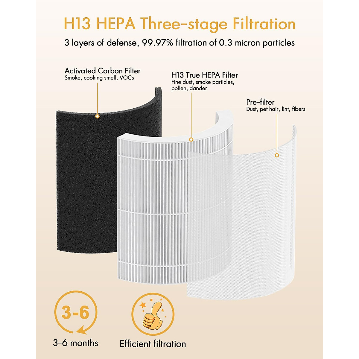 Air Purifier B-D02U Replacement Filter, VEWIOR H13 True HEPA Air Cleaner Filter (Special for B-D02U Air Purifier)