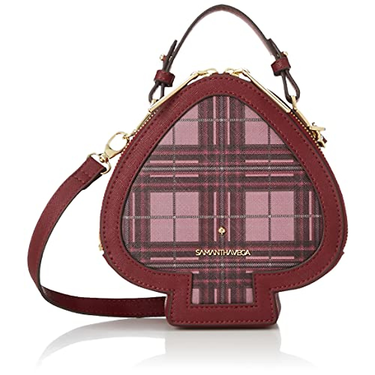 Samantha Vega Women's Handbag, Plaid Spade Motif Bag, Wine Red