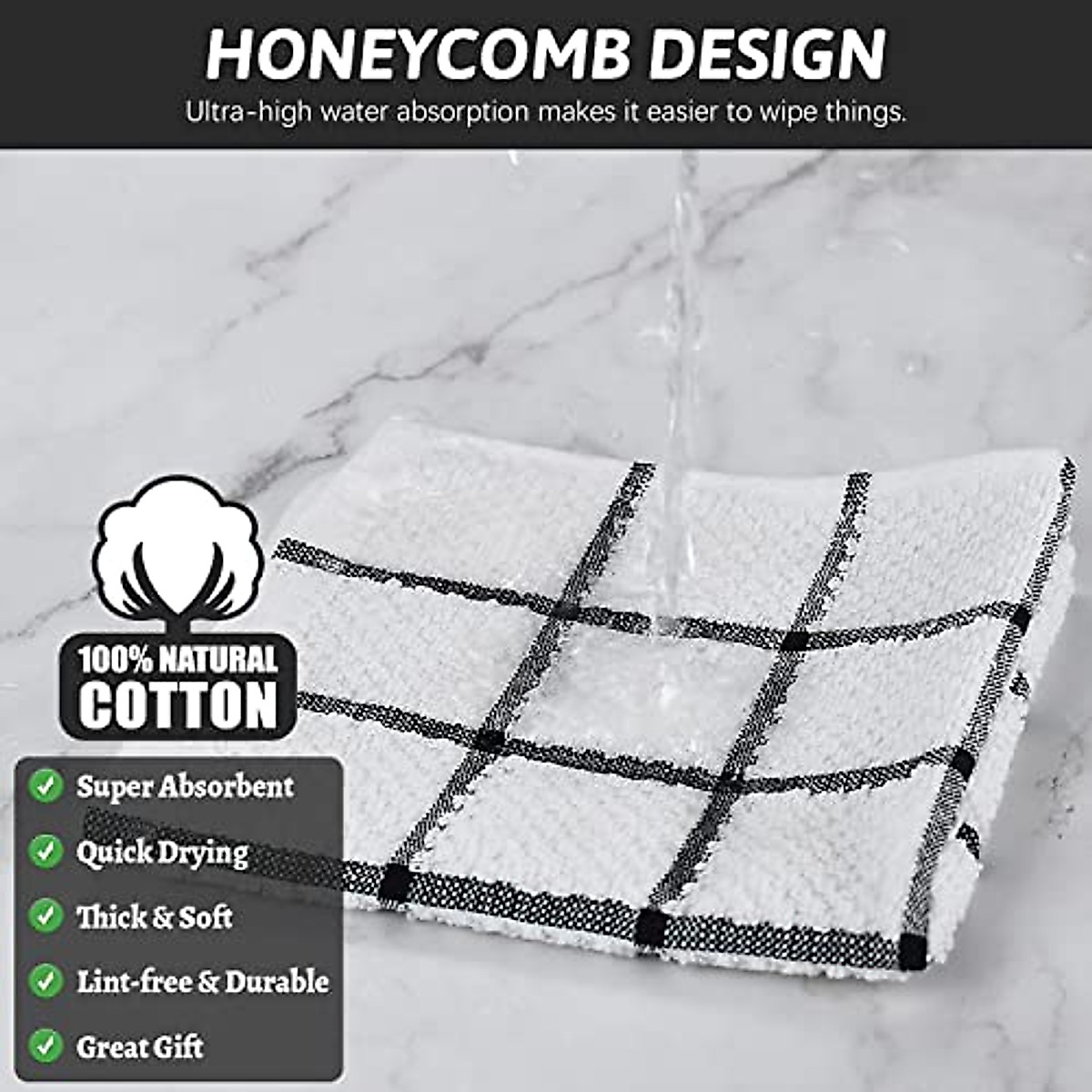 Nialnant 8 Pack Kitchen Dish Rags,100% Cotton Dish Cloths for Washing Dishes,Quick Drying Kitchen Towels,12x12 Inches,Black Plaid