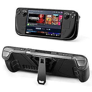 MOJOXR Metal Kickstand Protective Case for Steam Deck-Accurate Cutouts TPU Cover with Stable Stand, Great Case Accessories Fit for Official Carrying Case，Enhanced Comfort and Protection (Black)