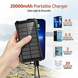 Portable Charger 20000mAh Power Bank Fast Charging PD 18W Solar Charger with 3A USB-C Cable Slim Light Power Pack with LED Flashlights Solar Power Bank for iPhone.