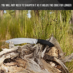 BIGCAT ROAR Handmade D2 Steel Kukri Machete Knife - Bushcraft Fixed Blade Hunting Knife with Sheath and Micarta Handle - 15″ EDC Cutting Knife - Black Horse