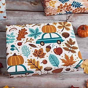 WRAPAHOLIC Wrapping Paper Sheet - Maple Leaf and Pumpkin Autumn Design for Fall Celebrating, Birthday, Holiday, Wedding, Baby Shower - 1 Roll Contains 6 Sheets - 17.5 inch X 30 inch Per Sheet