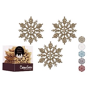 Christmas Traditions 4 inch Gold Glittered Snowflake Ornaments (Set of 28) Hanging Tree Decorations (Gold)