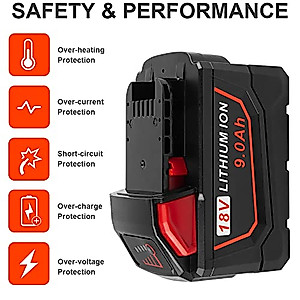 ARyee 2Pack 18V 9.0Ah Replacement for Milwaukee M18 Battery 48-11-1820 48-11-1840 48-11-1850 48-11-1828 48-11-1815 48-11-1860 48-11-1890 Cordless Power Tools Lithium Battery