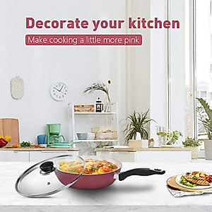 KOCH SYSTEME CS 10 Inch Nonstick Frying Pan, Pink Egg Pan with Lid, Nonstick Omelet Pan Skillet for all Stove Tops Include Induction Cooker, small wok with Heat Resistant Handle, APEO & PFOA-Free,Pink