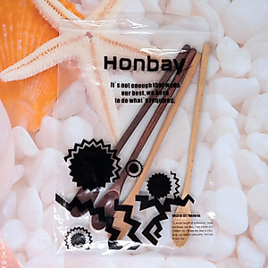 Honbay 4PCS Long Handle Wooden Coffee Spoons Wood Mixing Teaspoons Iced Tea Spoons for Espresso Milkshake Cold Drink and Spices (2 Color)